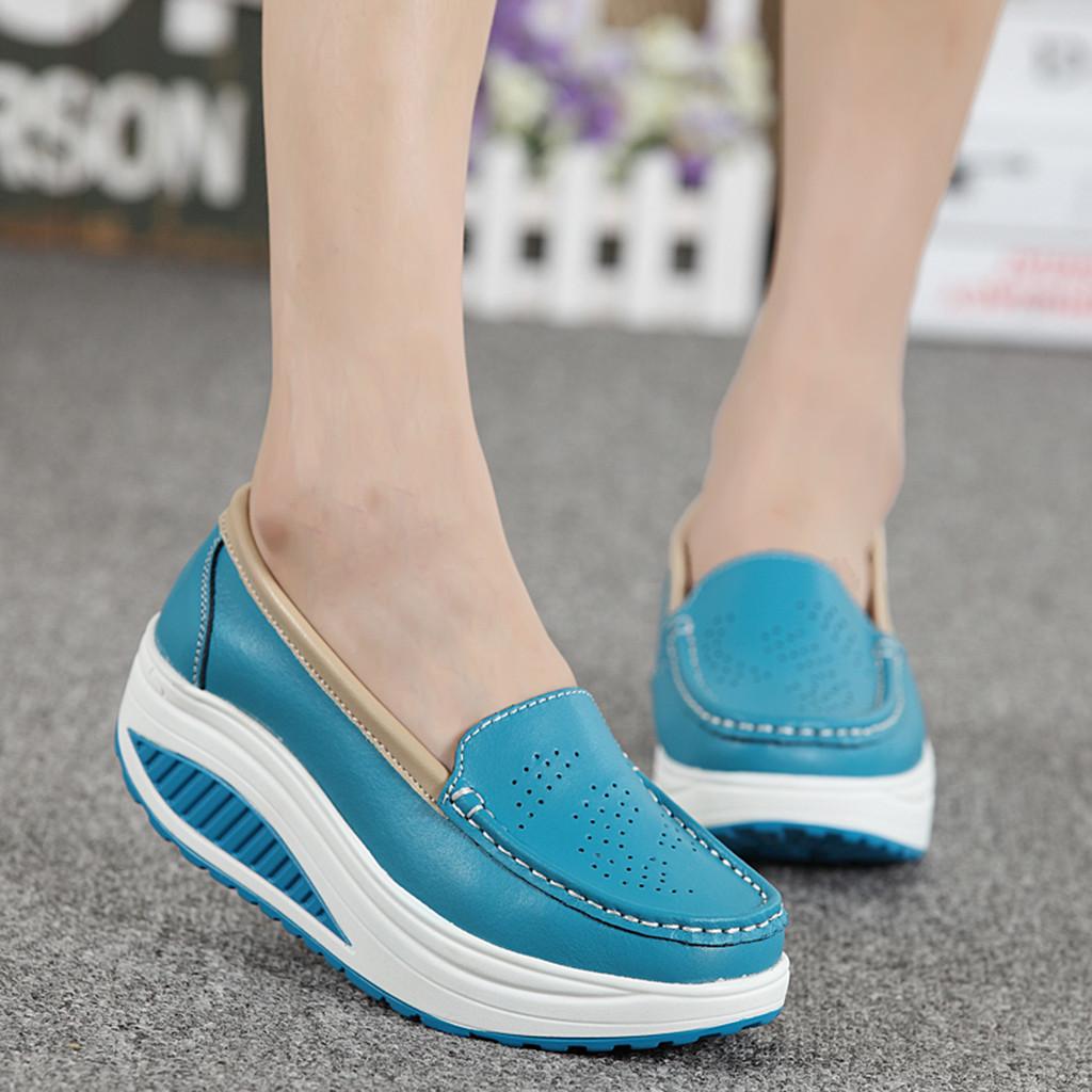 Buy Women's Fashion Casual Solid Slip On Wedges Thick Bottom Platforms ...