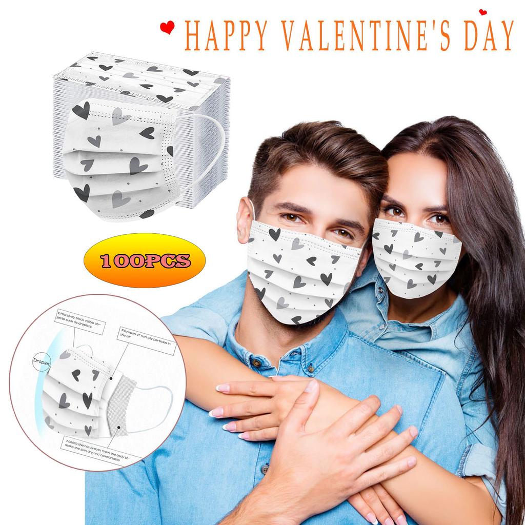 Buy Adult Valentine's Day Print Mask Disposable Face Mask 3Ply Ear Loop ...