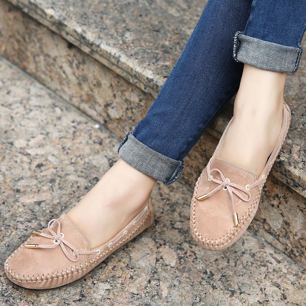 Fashion Non-slip Lazy shoes Wild Peas Shoe Women Round Head Lace-Up ...