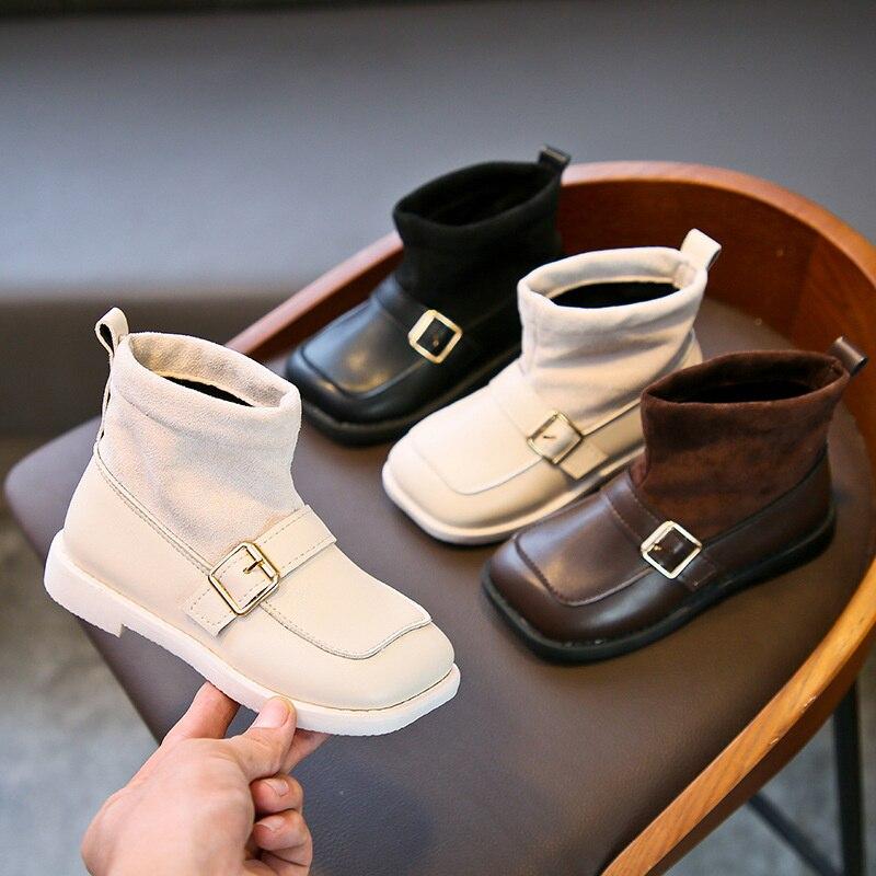 Cumpără Kids Girls Brown Reverse Fur Buckles Leather Upper Square ...