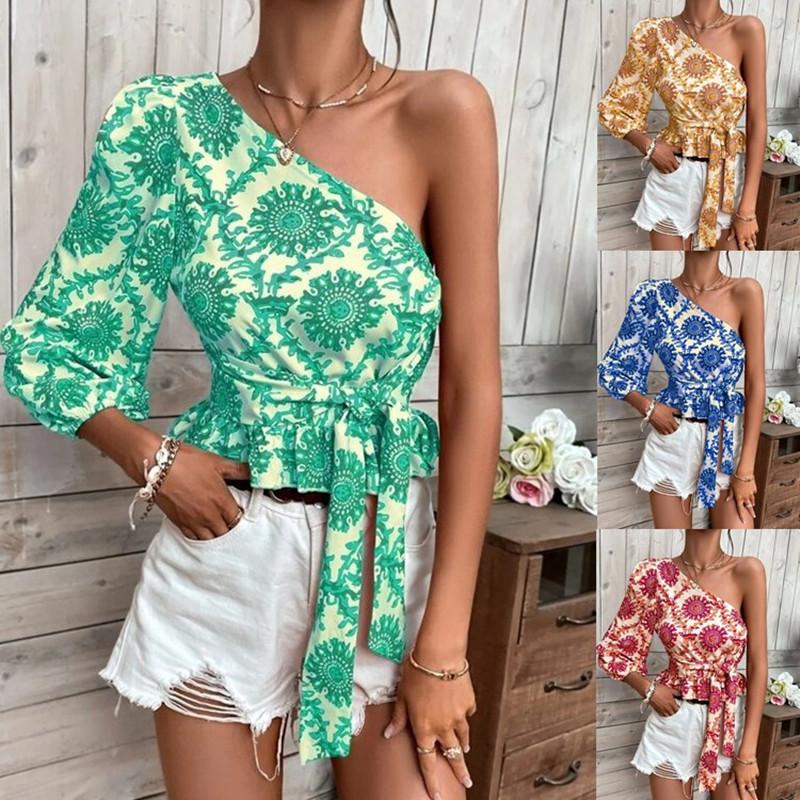 Buy 2022 New Sexy Summer Women's Fashion Printed One Shoulder Lantern ...