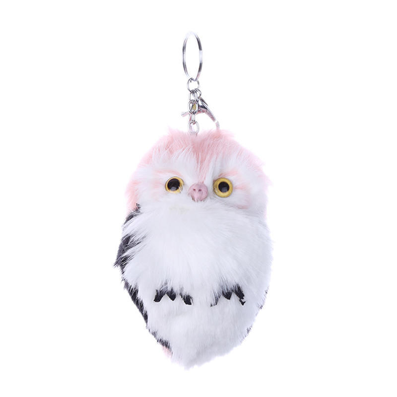 Buy Cute Fluffy Owl Pendant Keychain Doll Women Key Ring Faux Bunny Key ...