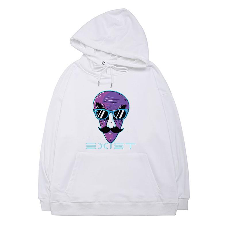 Buy Autumn Aliens Exist Print Unisex White Hoodies Drawstring Pocket ...
