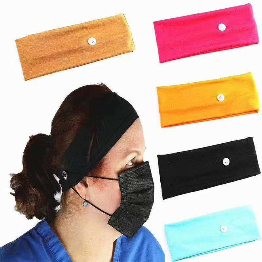 Buy Mask Accessories Button Hair Band Fitness Elastic Hairband Solid ...