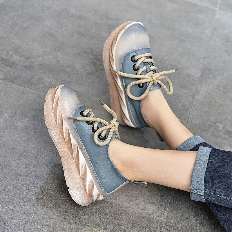 Buy Johnature Pumps Women Shoes Genuine Leather Mixed Colors Lace-up ...