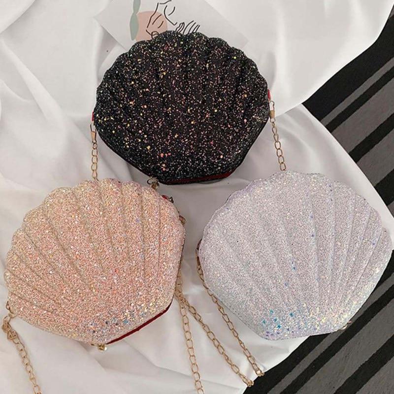 Buy Sparkling Sequined Shell Shaped Bag Women Mini Shoulder Messenger ...
