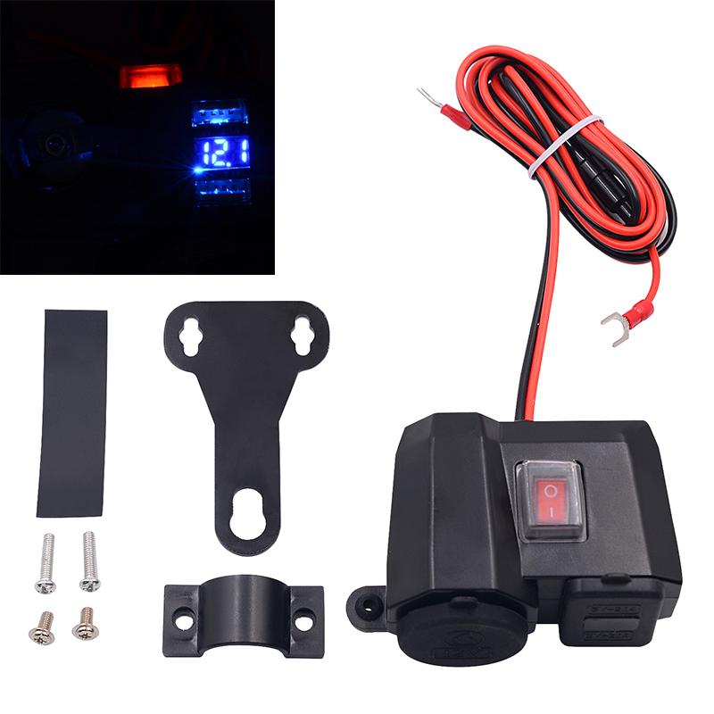 Motorcycle Cigarette Lighter Socket Outlet Dual USB Charger LED ...
