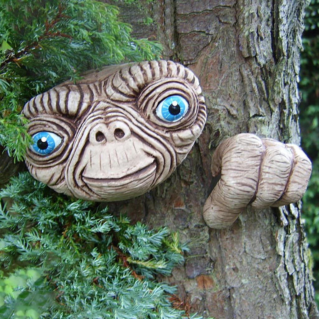 Buy ET Alien Whimsical Tree Face Statues Peeker Sculptures Fairy Garden ...