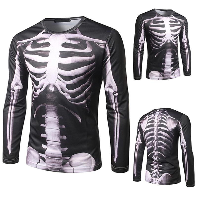 Buy 3D Skeleton 3D Printed Long Sleeve Round Neck T-shirt Hip Hop Tops ...