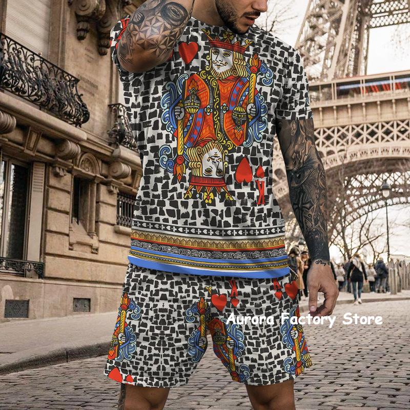 Buy Summer Men's Tracksuit Luxury Leopard Print T-Shirt Shorts Set ...