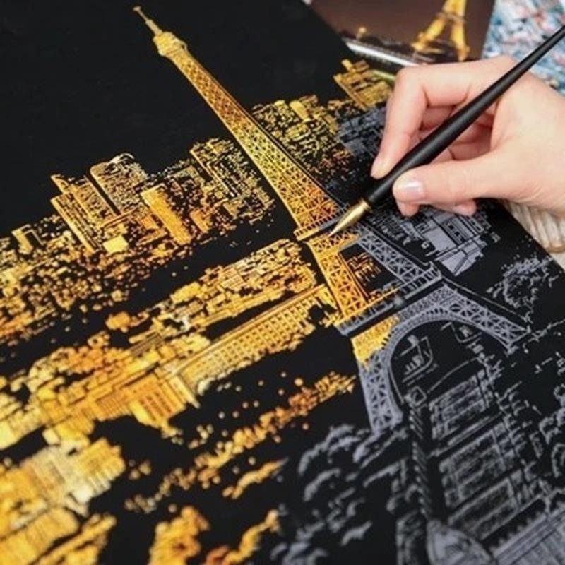 4 PCS Golden City Nightscape Scratch Painting World City FuturArc ...