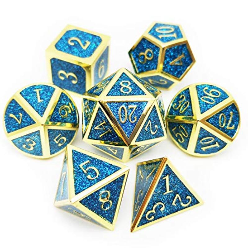 Haxtec Metal Dice Set D&D Silver Navy Blue Metal Polyhedral DND Dice ...