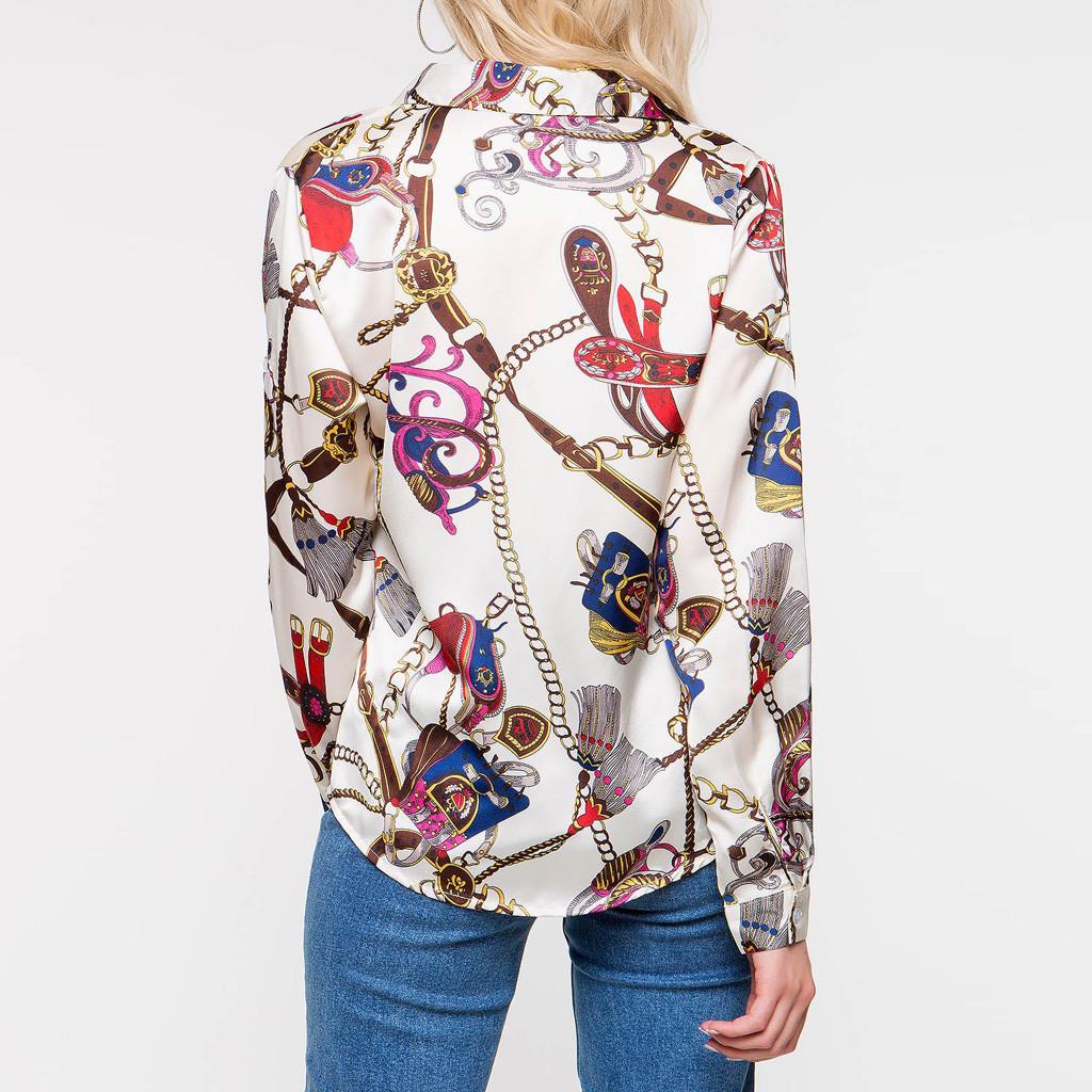 Buy Womens Long Sleeve Chains Print Ladies Casual Shirt Tops V Neck ...
