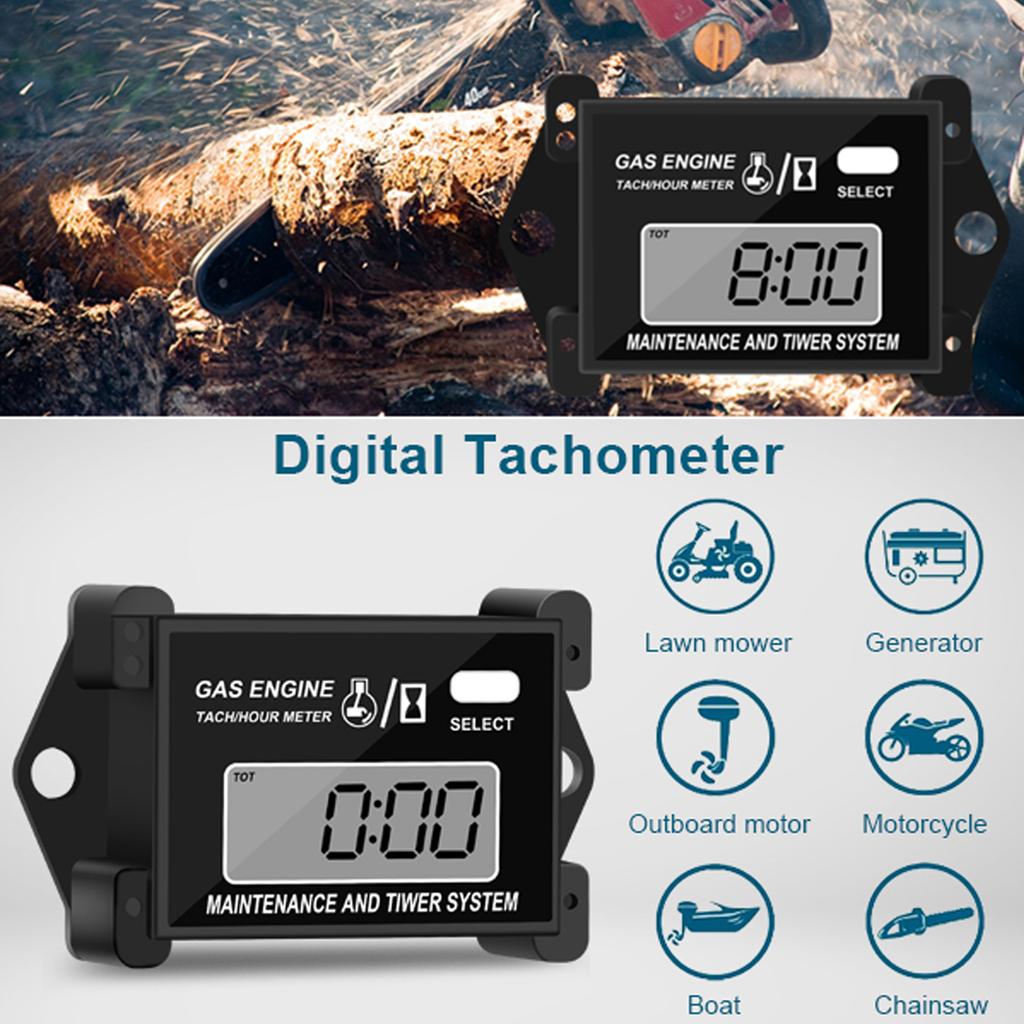 Cheap Digital Hour Meter Gauge LCD Display Tachometer RPM Counter for ...