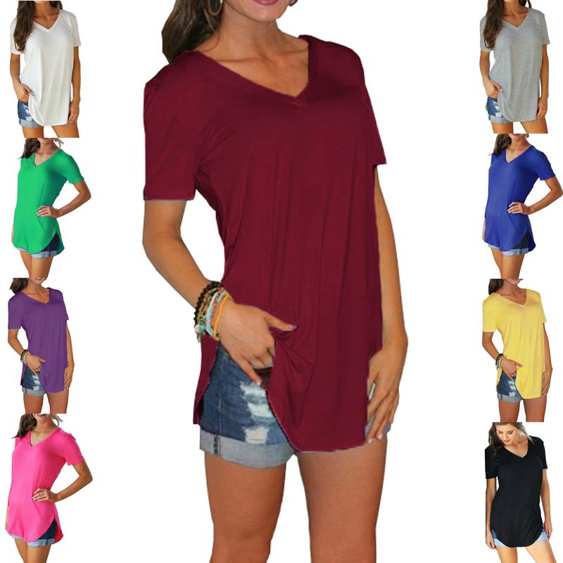 Buy Solid Color Tops Woman Summer Fashion Pure Color Blouse Tee Lady ...