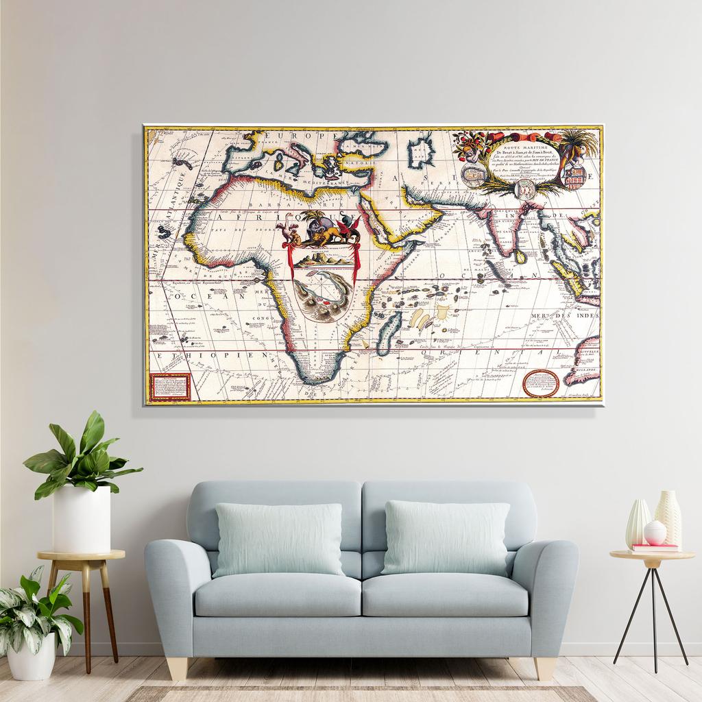 Vintage map of the oceans 1687 antique decor antique old map on canvas ...