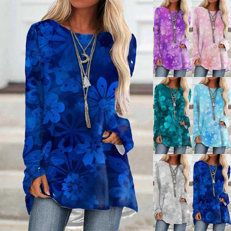 Buy Women's Long Sleeve Flower Print Fall Winter Round Neck Casual ...