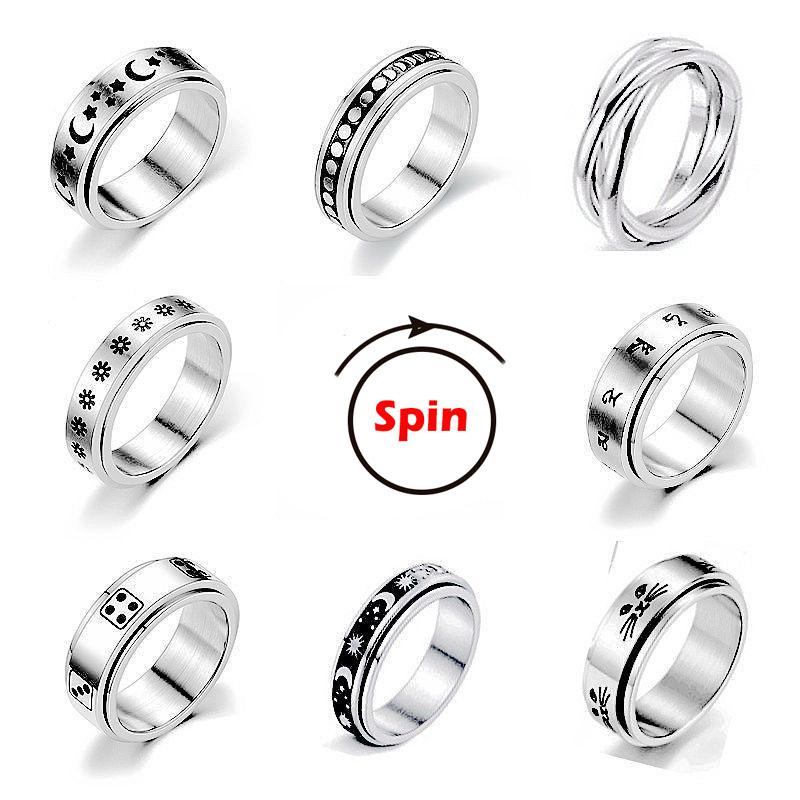 Cheap Rotatable Ring For Women Men Double Layer Spin Ring Silver Color ...