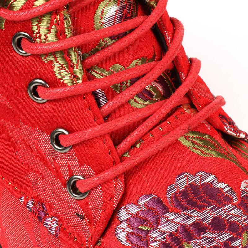 Cheap Ladies Elegant Ankle Boots Retro Cloth Floral Block Heel Boots ...