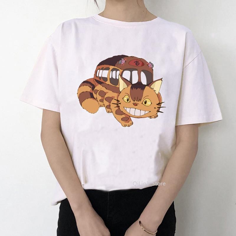Buy Women Tshirt Anime Totoro Cartoon Cat Bus Print T shirt Womens ...
