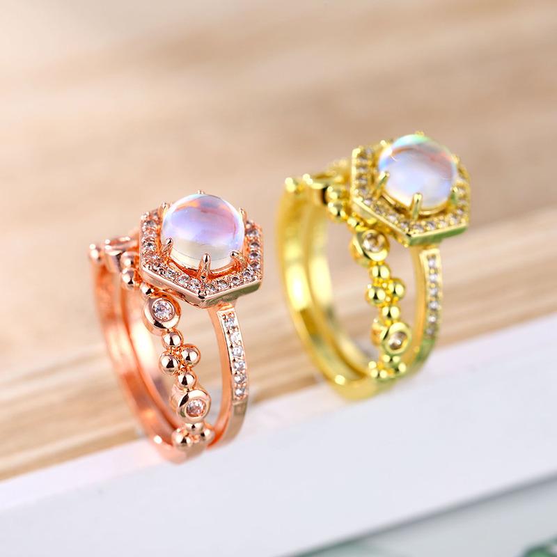 Buy 24k Gold Inlaid Moonstone Ring 925 Silver Engagement Ring Wedding ...