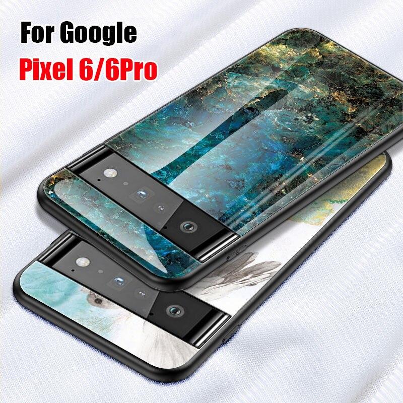 Buy Marble Tempered Glass Back Cover For Google Pixel 6 Pro Phone Case ...