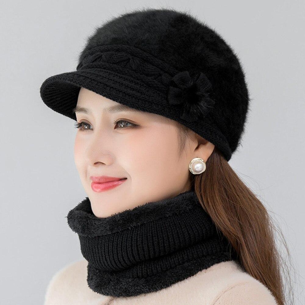 Buy New Women Winter Hat Keep Warm Cap Add Fur Lined Hat And Scarf Set 