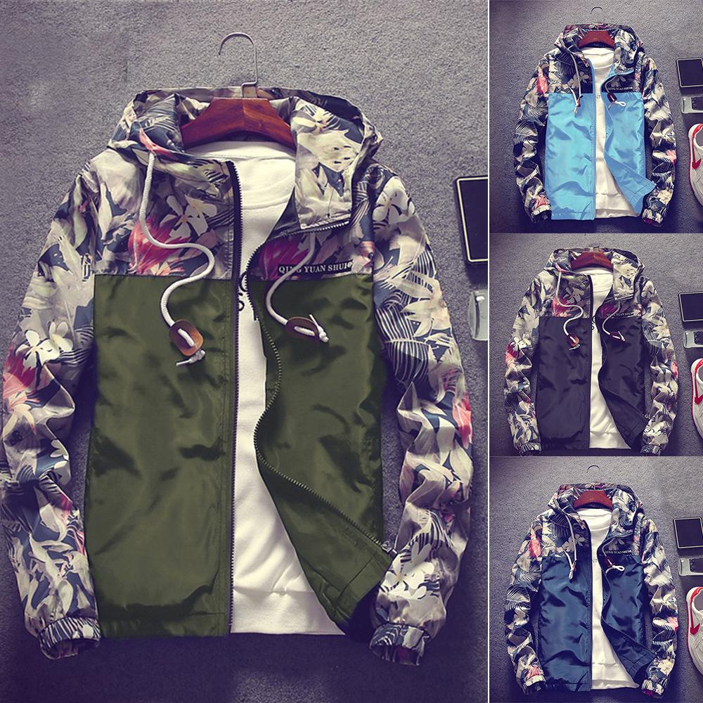 Buy Men's Fashion Floral Print Bomber Jacket Casual Long Sleeve Sports ...
