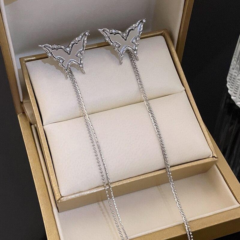 Buy Trendy Silver Color Butterfly Tassel Clip Earrings Copper Elegant ...