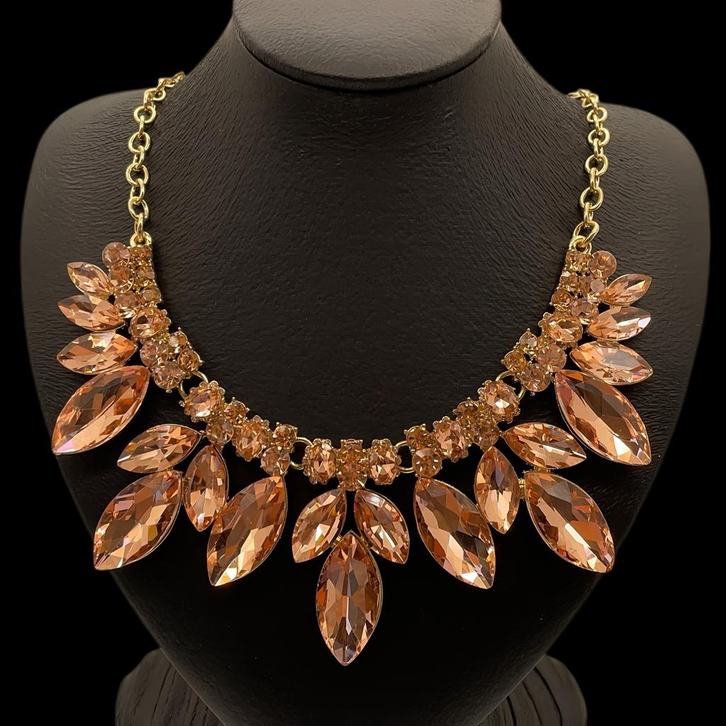 Statement Colorful Faux Crystal Necklace Glamorous Chunky Bib Cocktail ...