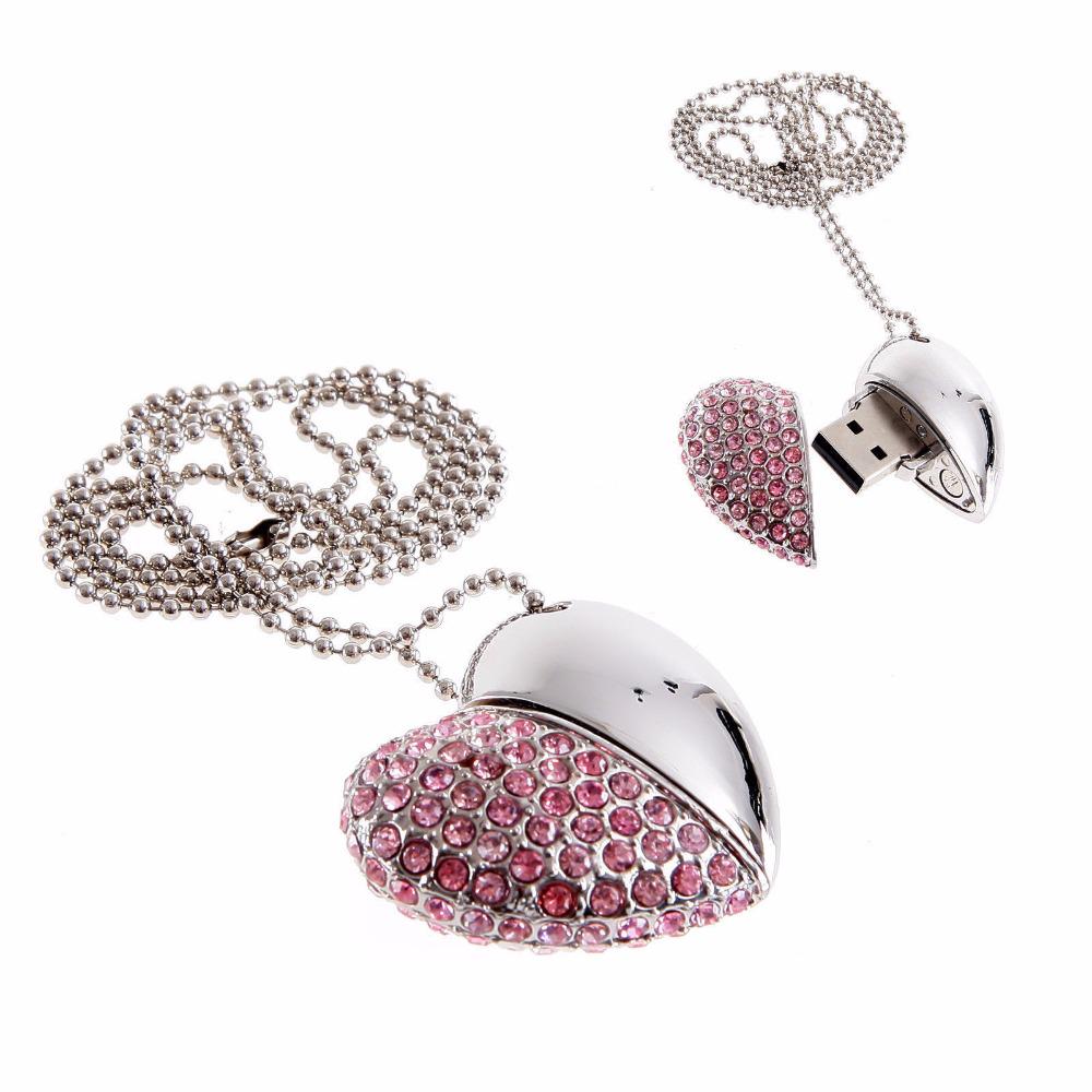 Buy Cartoon USB Flash Drive Crystal Heart Necklace Memory Stick 8/16/32 ...