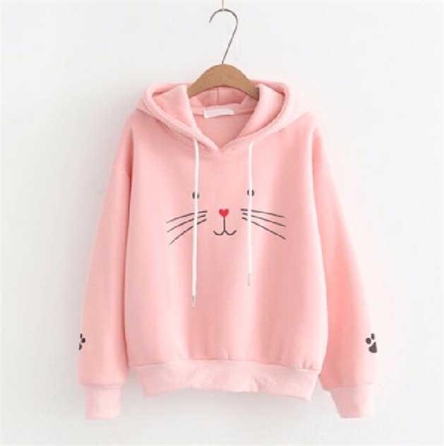 Buy Girls Thick Hooded Jacket Cat Ladies Hoodie Long Sleeve Sweatshirt ...