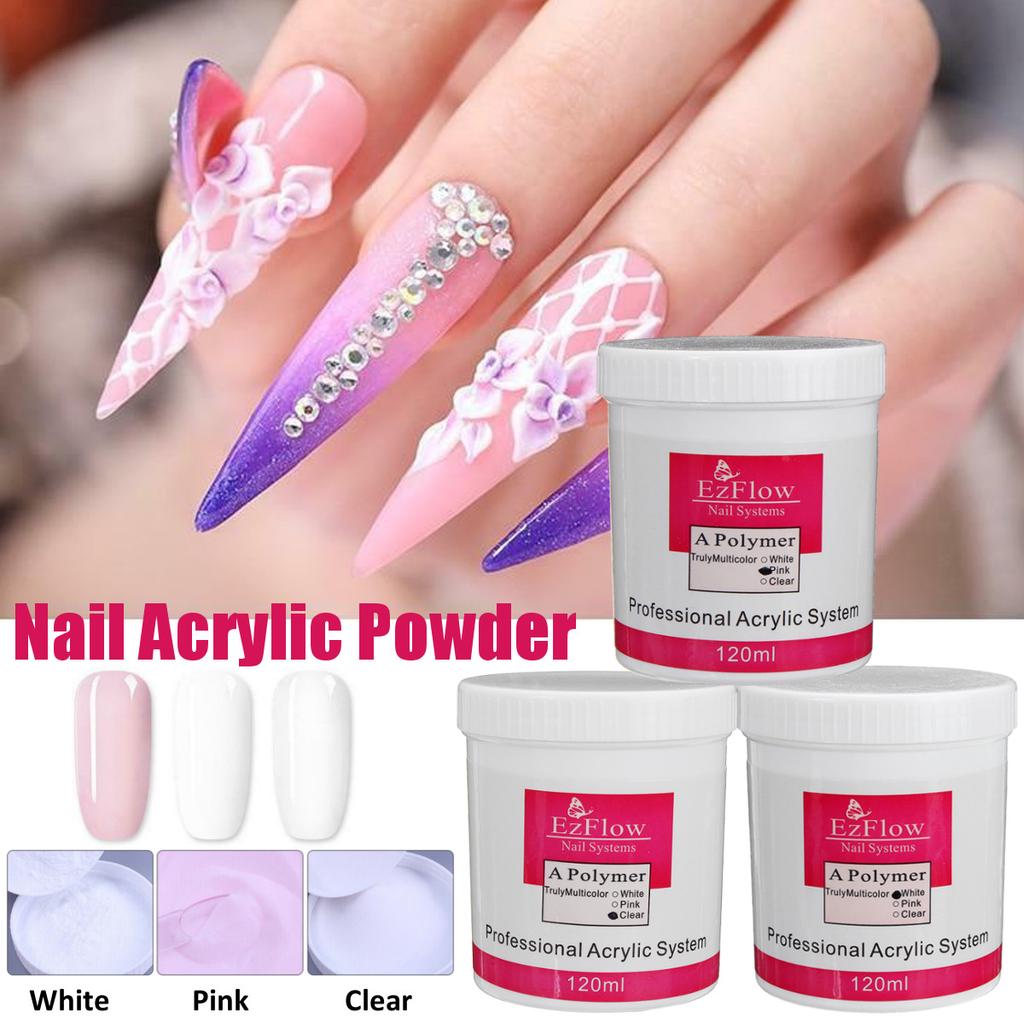 Buy Acrylic Powder Clear Pink White Carving Crystal Polymer 3D Nail Art ...