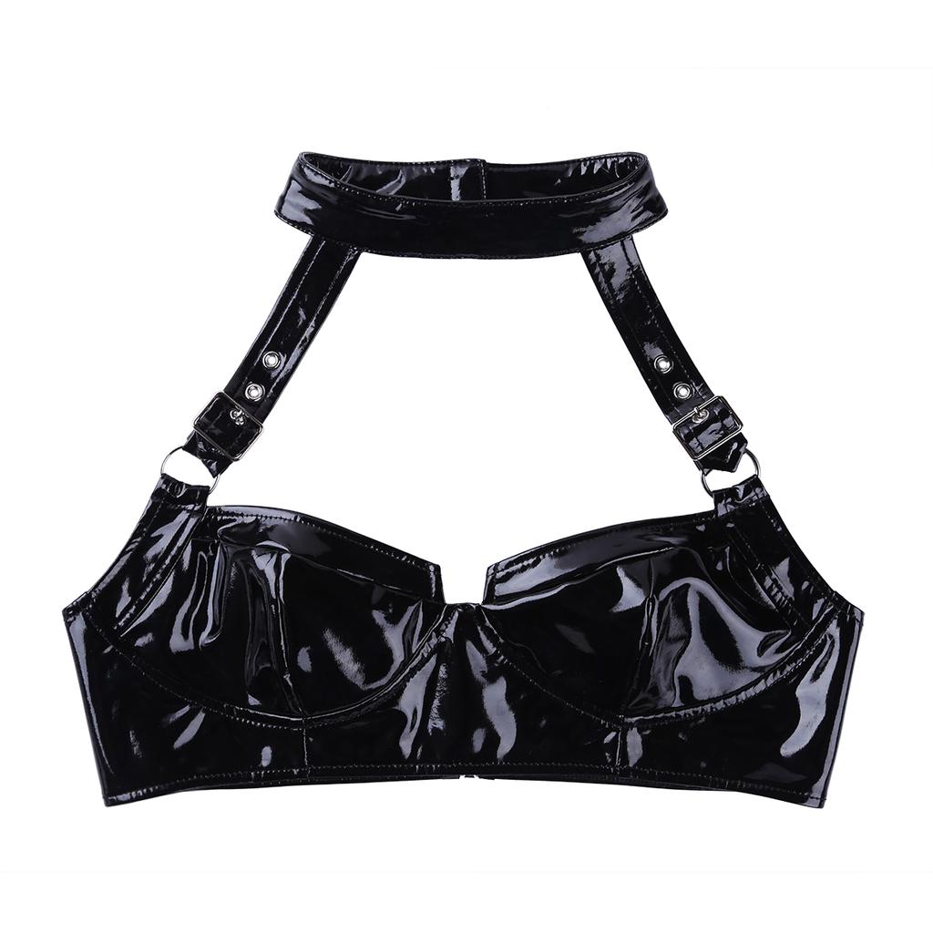 Womens Lingerie Halter Neck Adjustable Buckle Straps Back Zippered Wire ...