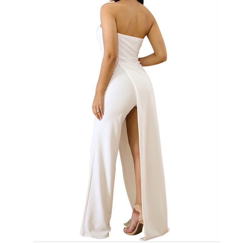 Buy Women Sexy Asymmetric Split Leg Strapless Jumpsuit at affordable ...