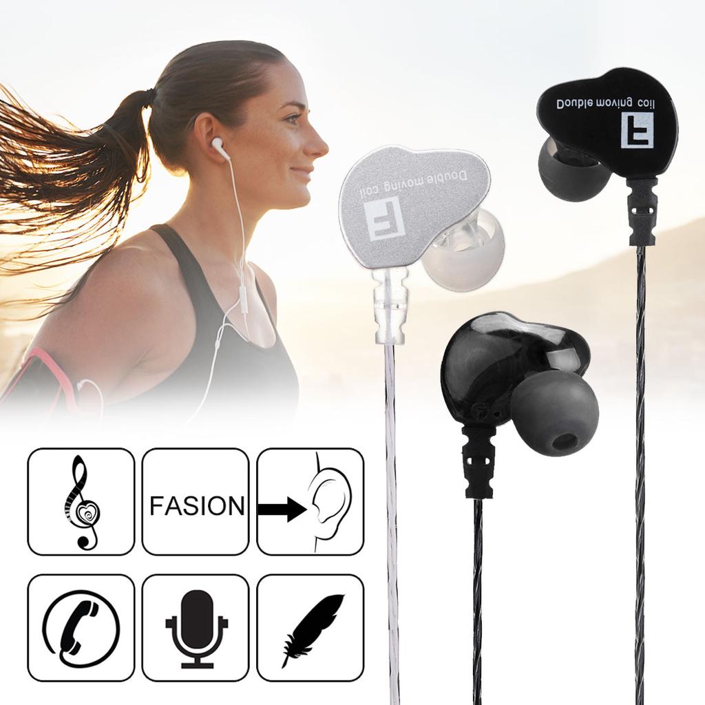 Waterproof 3.5mm In-ear Earbuds Double Dynamic Stereo Earphone Wire ...