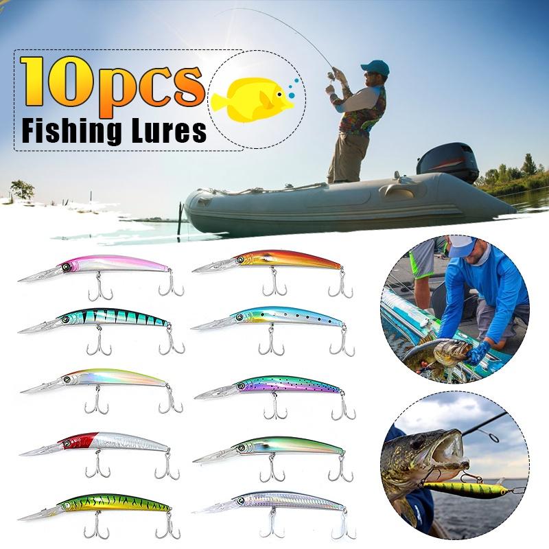 Buy 10Pcs Minnow Fishing Lures Artificial Fish Lure with Hooks Fishing ...