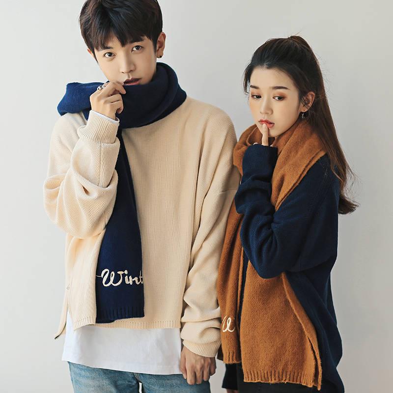 Buy Couple Scarf Knitting Wool Scarf Female Winter Warm Scarf with ...