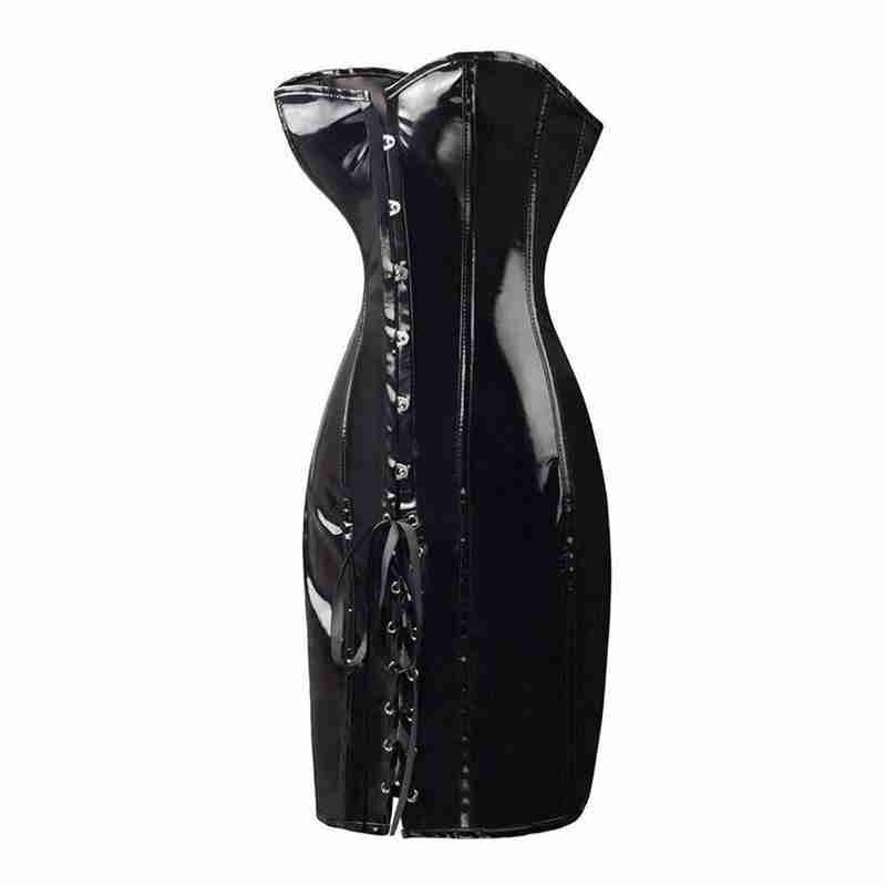Buy Gothic Womens Sexy Wetlook Pvc Faux Leather Corset Long Corsets ...