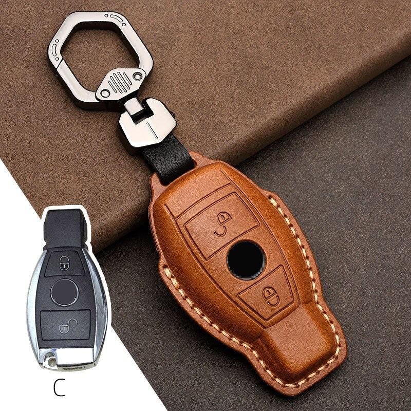 Leather Car Key Cover Fob for Mercedes Benz W204 W212 CLK C180 E200 AMG ...