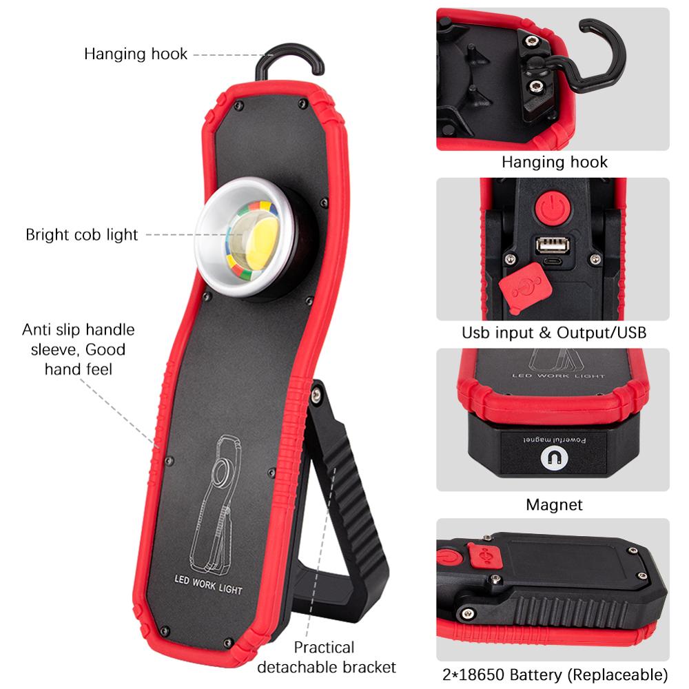 Buy Portable Flashlight Torch USB Rechargeable LED Work Light Magnetic ...