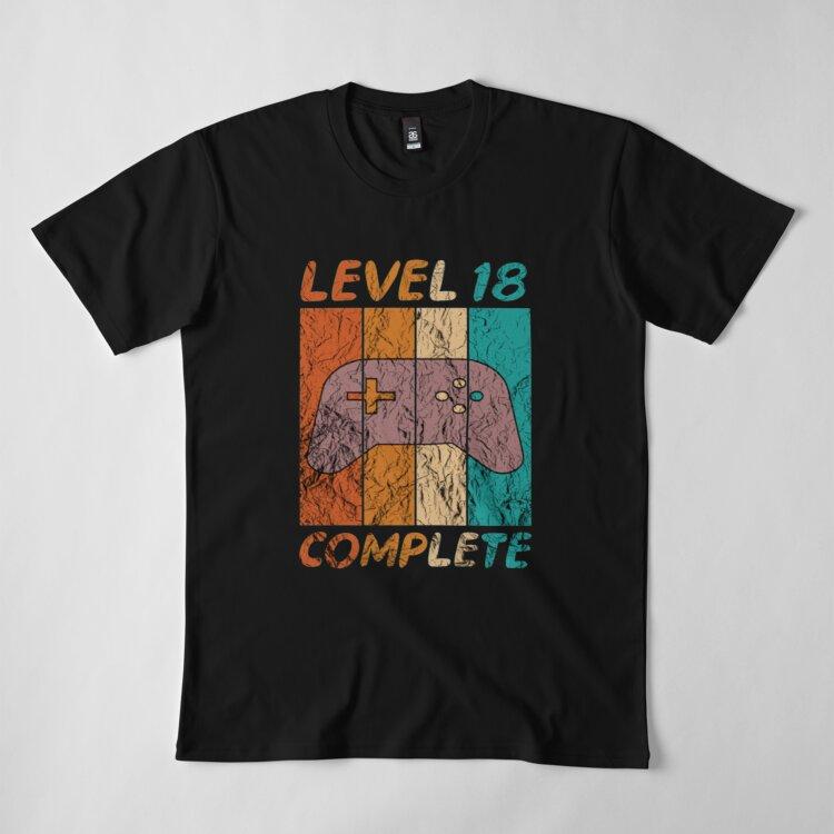 Buy Men Premium Cotton Harajuku T-Shirt Level 18 Complete 18th Birthday ...