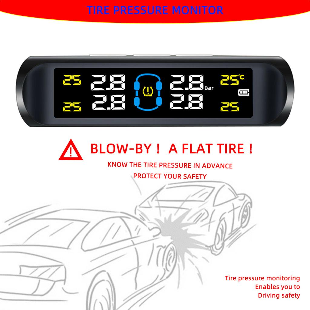 Buy Smart TPMS Car Tire Pressure Alarm Monitor System 4 Sensors Display Solar Intelligent Tyre ...