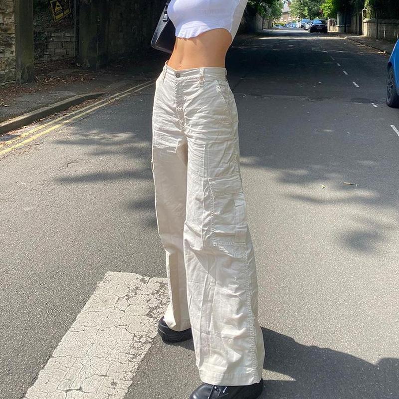 Buy High Waist Loose Beltless Patch Pocket Design Sense Tooling Style ...