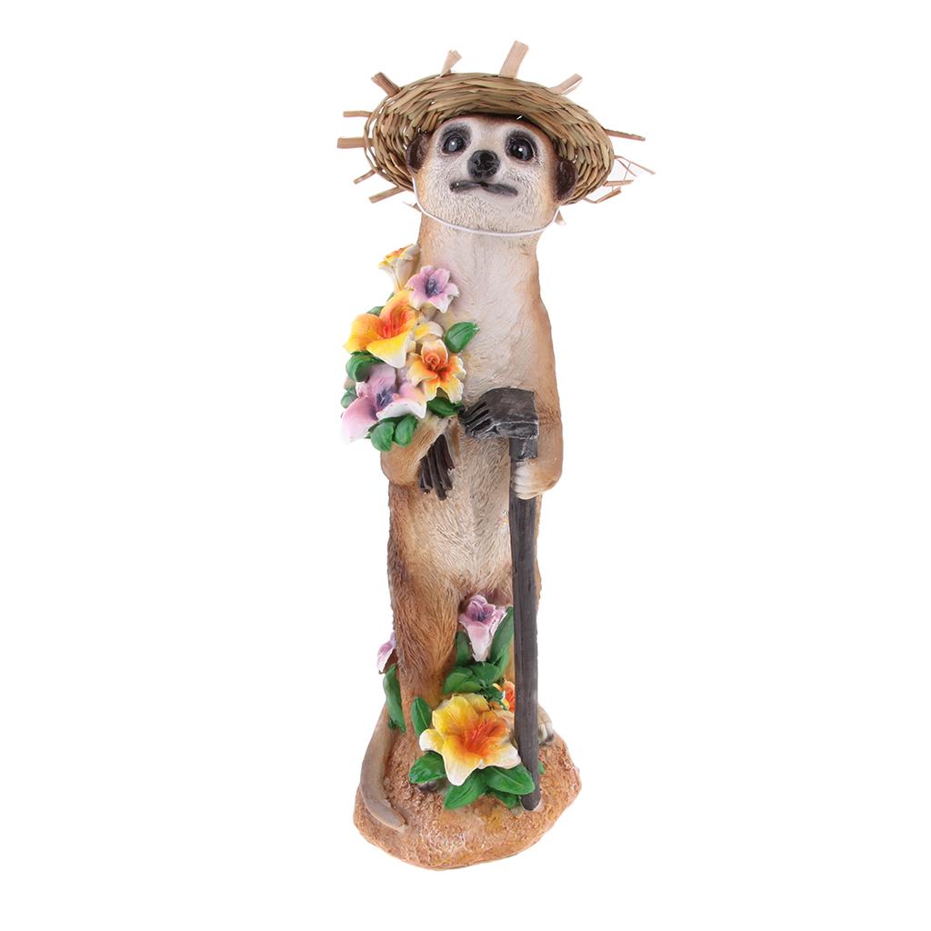 Reçine Craft Mongoose Heykel Bahçesi Dekor Hayvanlar Hasır Şapkalar ...