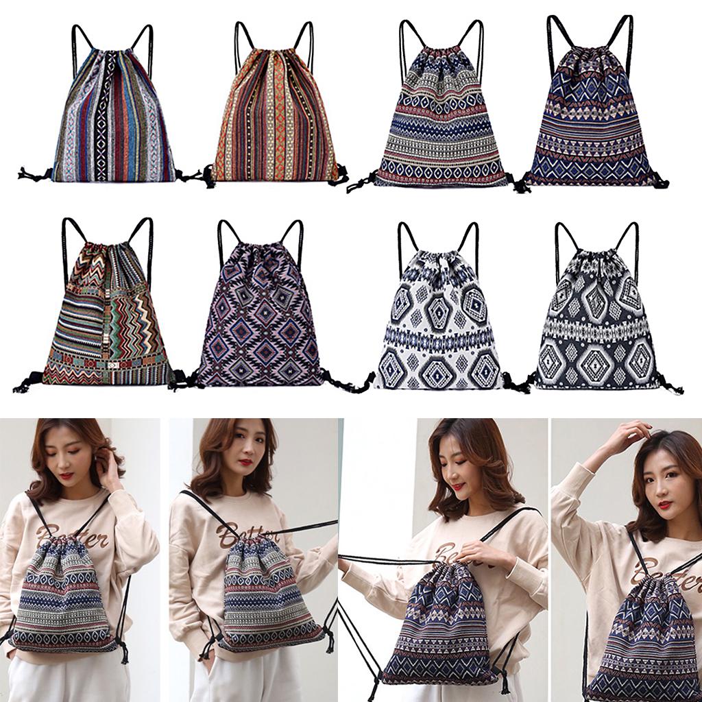Buy Canvas Drawstring Bag Knit Bohemian Style Travel Backpack String ...