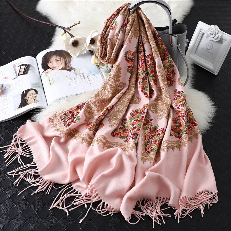 Buy 2021 Brand Embroidery Print Winter Warm Scarf Hijab Women Cashmere ...