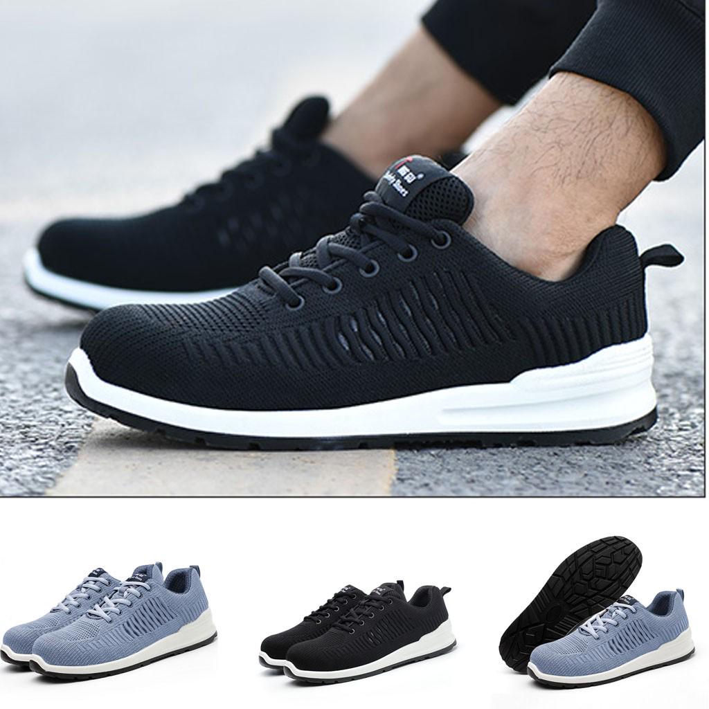 Buy Men Flying Woven Labor Insurance Shoes Breathable Solid Bottom ...