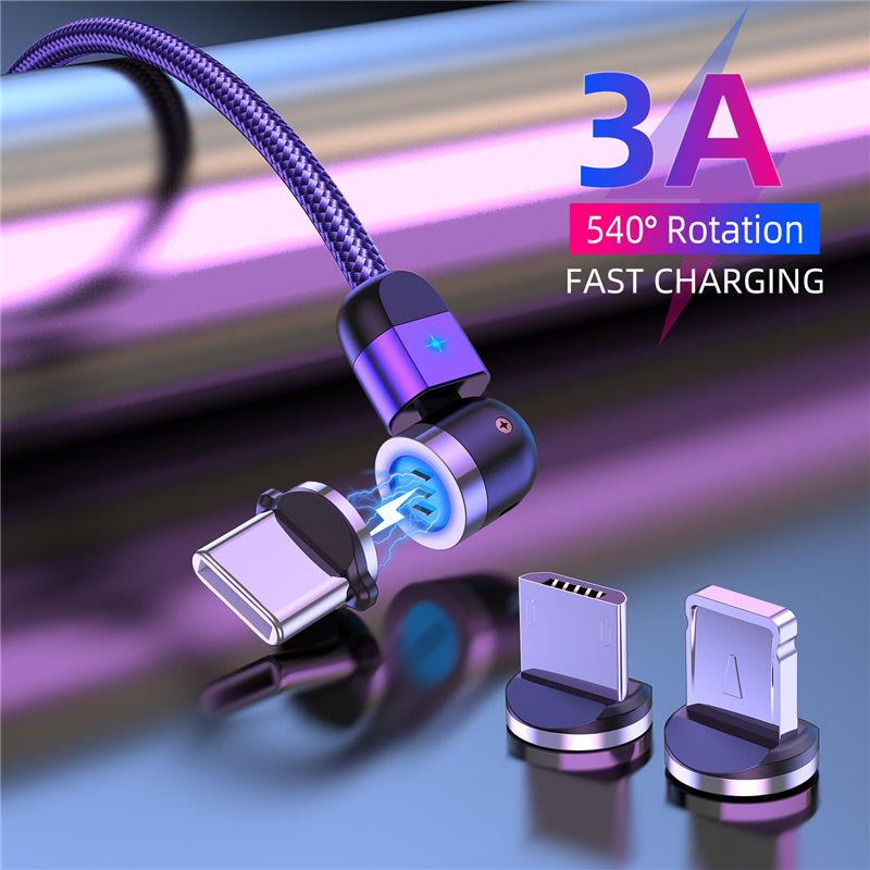 Buy Magnetic Cable Micro USB 540 Rotation Charging Type C 3A Fast ...