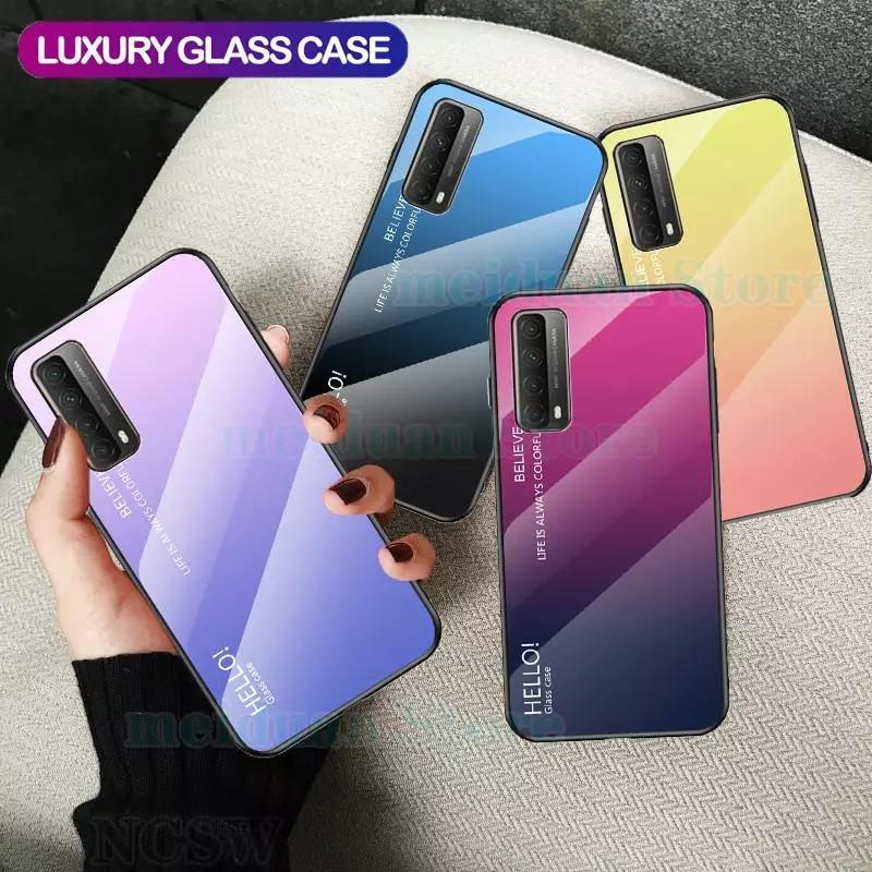 Tempered Glass Gradient Case For Huawei Y5P Y6P Mate 10 20 30 40 P40 P30 P20 Pro Honor X10 9X 30 ...